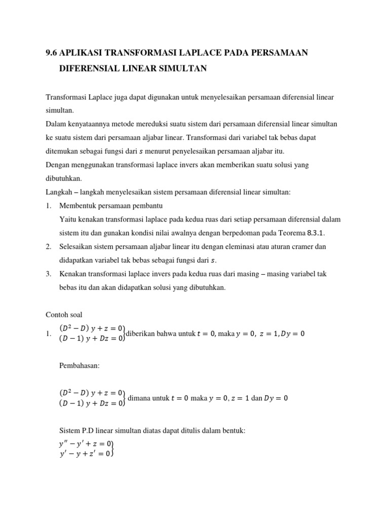 23mei23 - Pertemuan Ke 30 Aplikasi Transformasi Laplace Pada PDB Linier Simultan | PDF