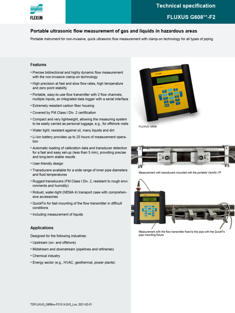 Flexim G608 | PDF | Flow Measurement | Pipe (Fluid Conveyance)