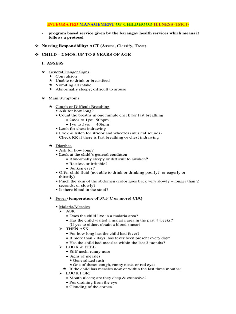 CHN Imci | PDF | Fever | Diarrhea