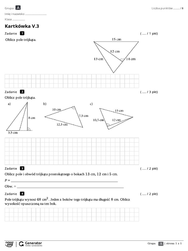 Kartkowka Pole Trójkata Klasa 5 | PDF