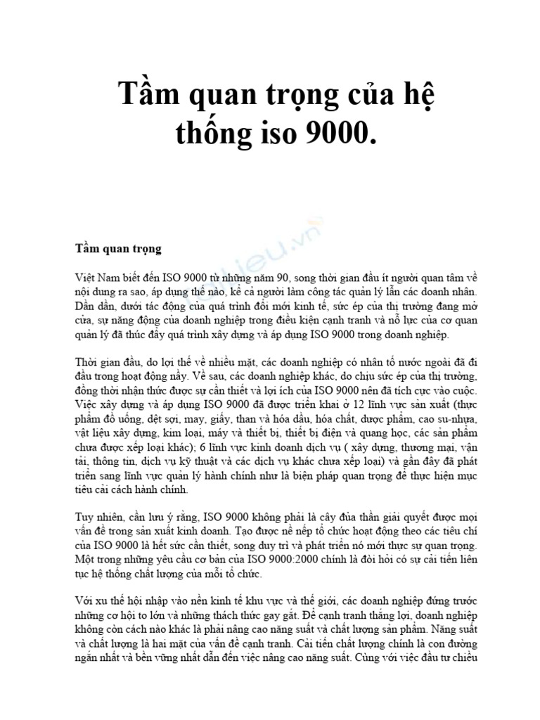 Tam Quan Trong Cua He Thong Iso 9000 | PDF