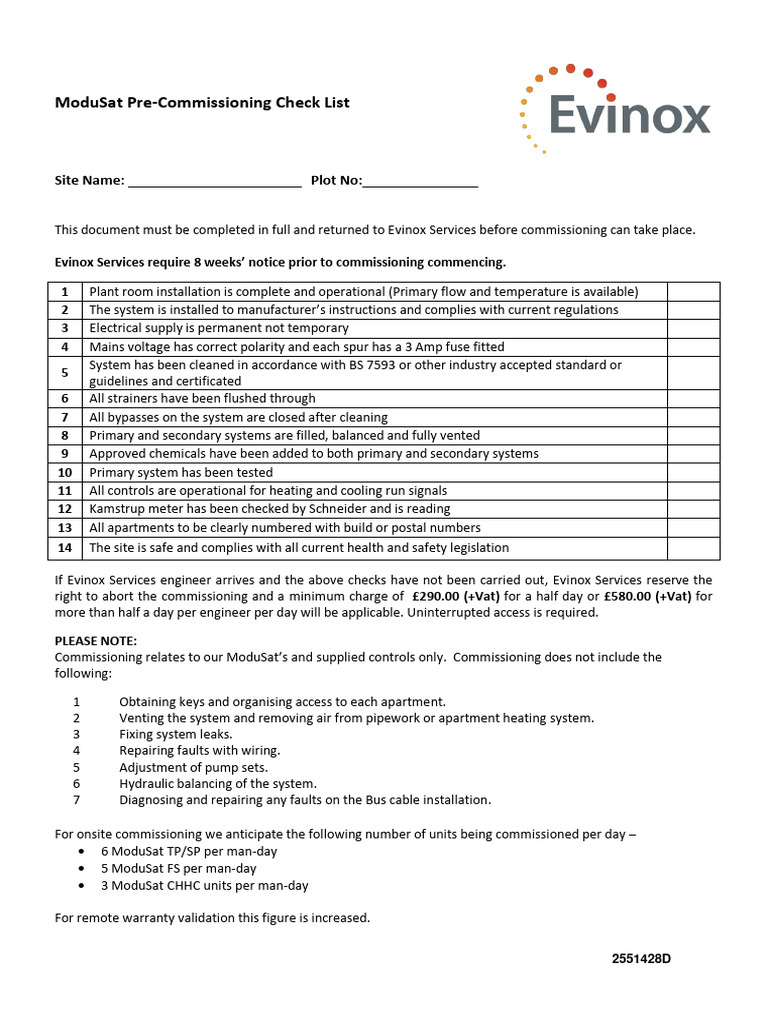 Modusat Pre-Commissioning Checklist MPX 2551428D | PDF | Electrical ...