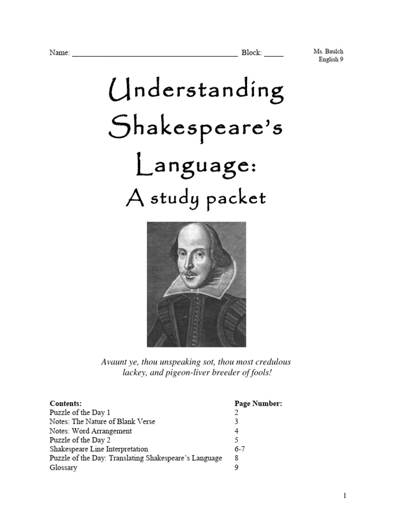 Understanding Shakespeare's Language:: A Study Packet | PDF | Poetry ...