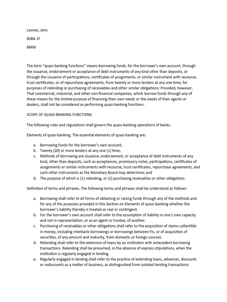 BM2 Assign. Quasi Banking | PDF | Debt | Loans