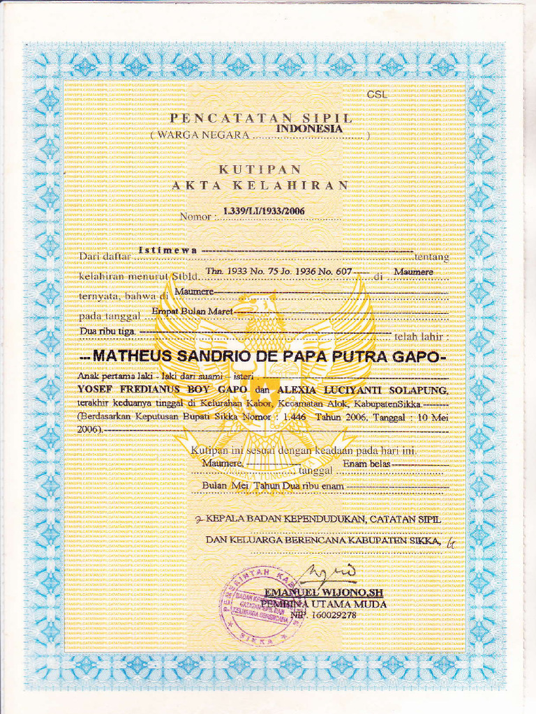 Contoh Akta Kelahiran Lama dan STBLD | PDF