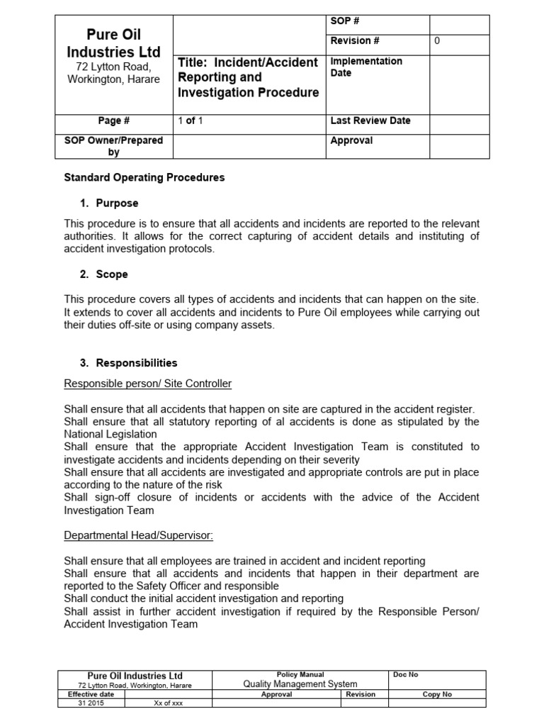 Incident Reporting Procedure Pureoil | PDF | First Aid ...