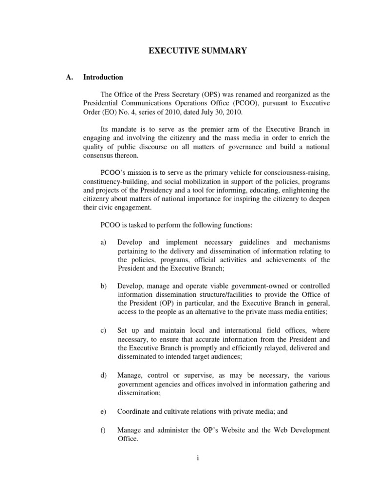 Presidential Communications Operations Office Executive Summary 2019 ...