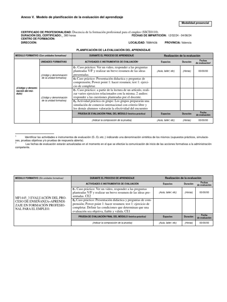 Ejemplo Anexo V | Descargar gratis PDF | Evaluación | Enseñando