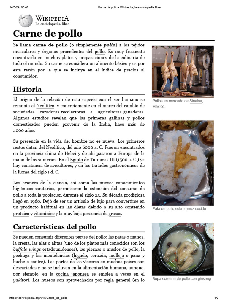 Historia y características del pollo | PDF | Alimentos | Carne