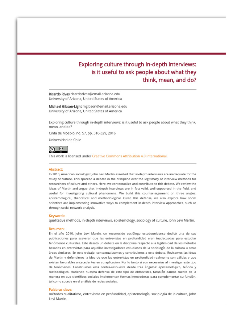 Exploring Culture Through In-Depth Interviews - Is It Useful To Ask People About What They Think ...