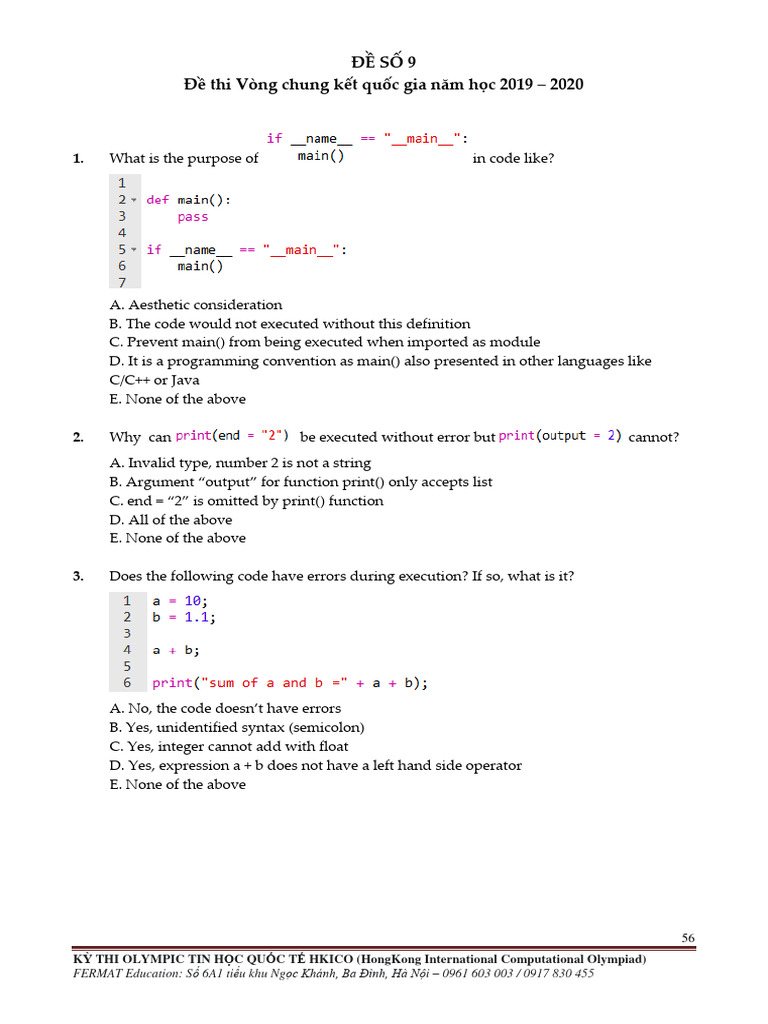 Hkico-python Đề 9 | PDF