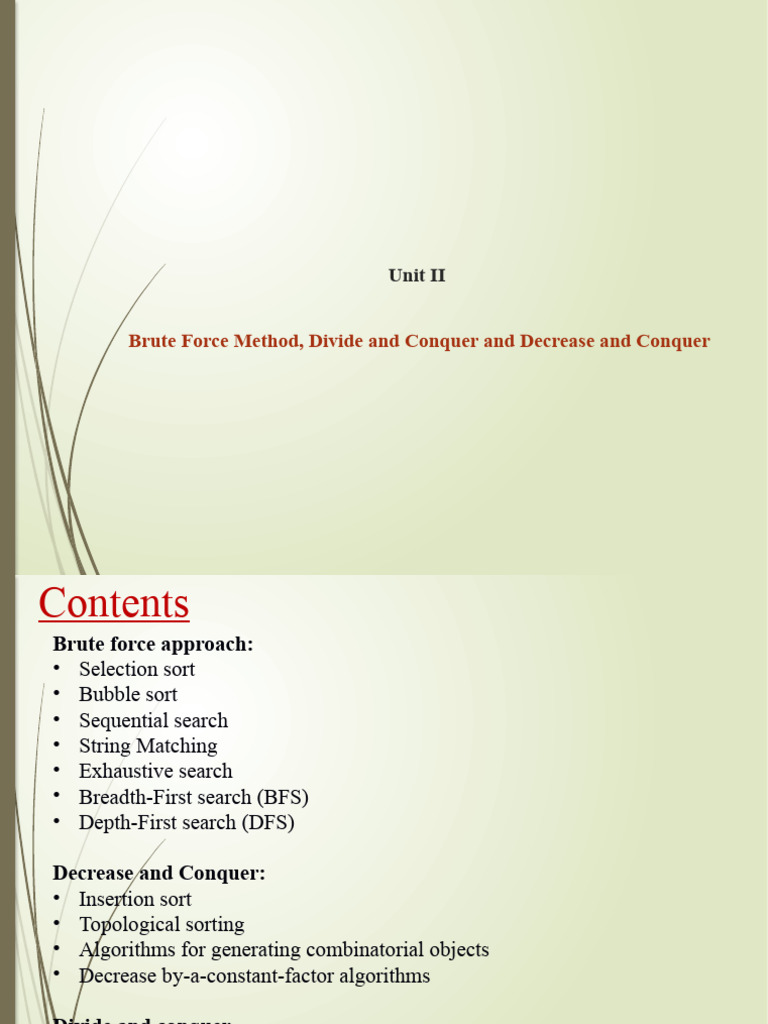 Unit II Brute Force Divide and Conquer Decrease and Conquer | PDF | Mathematical Relations ...