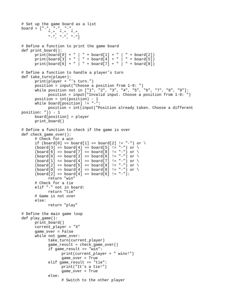 tic toe game using python | PDF tic toe game using python | PDF
