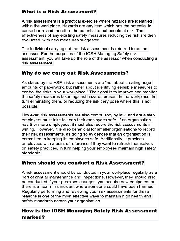 IOSH Risk Assessment Guide | PDF | Risk | Risk Assessment