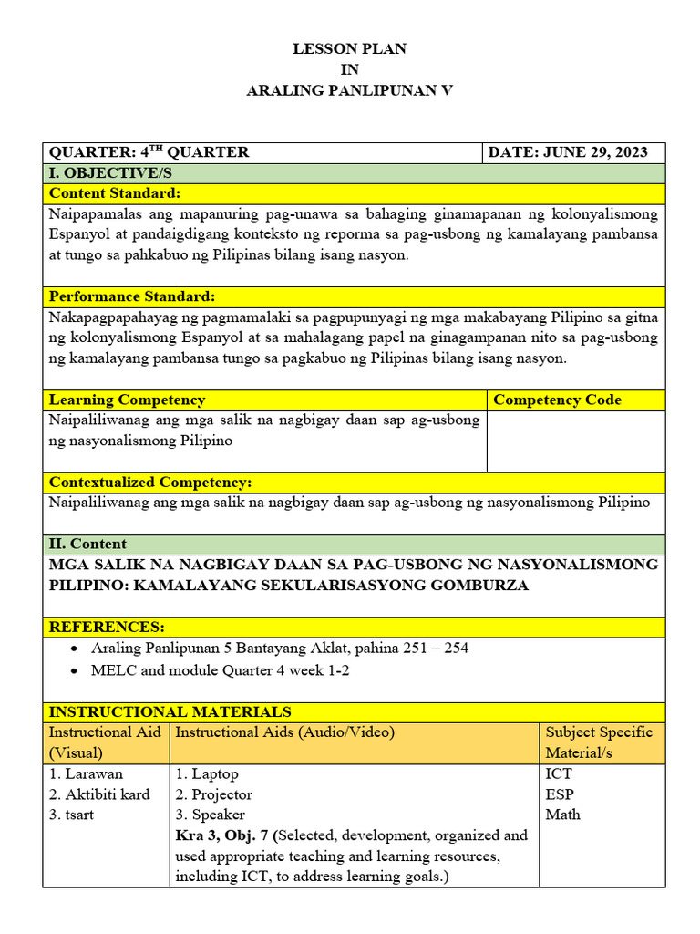 Lesson Plan For CO | PDF