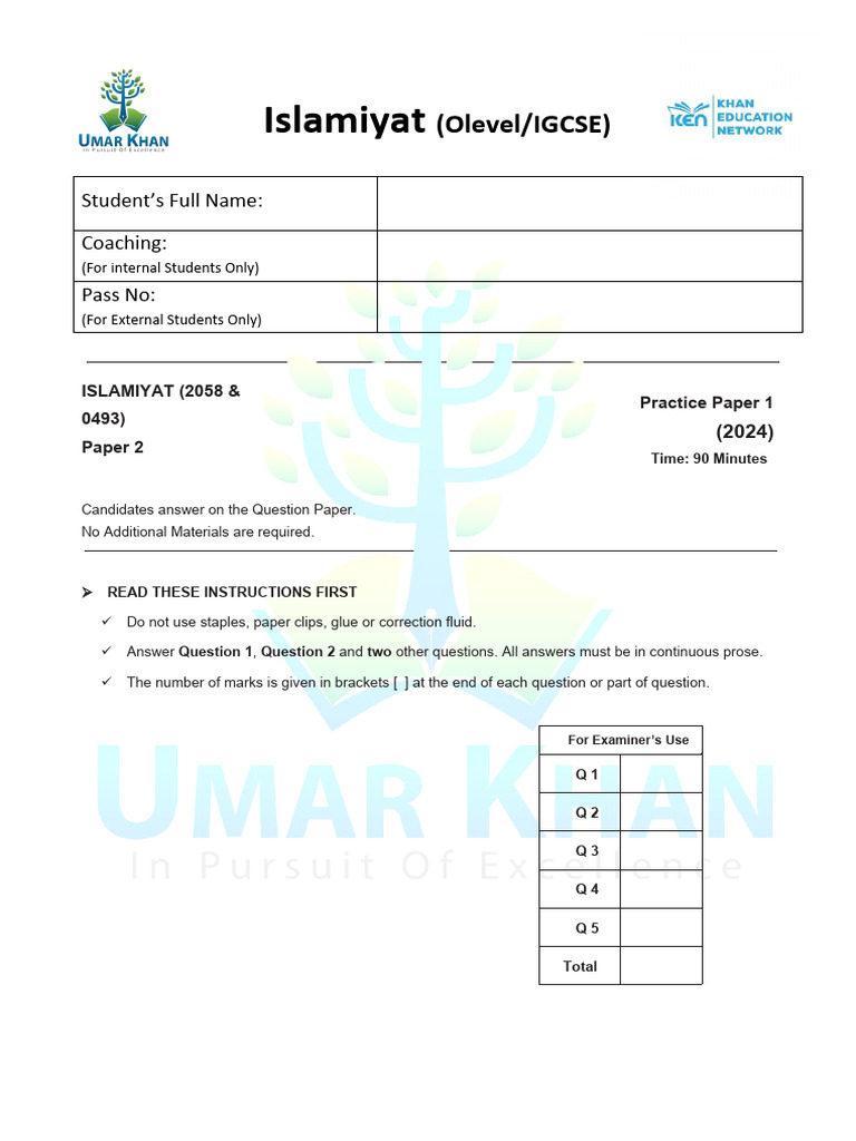 ISL P2 - Practice Paper 2 Olevel | PDF | Abrahamic Religions | Sharia