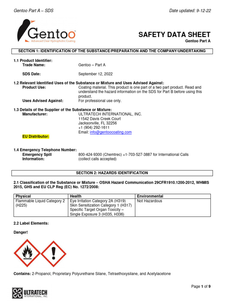 Gentoo - Part A REACH SDS | PDF | Working Conditions | Workplace