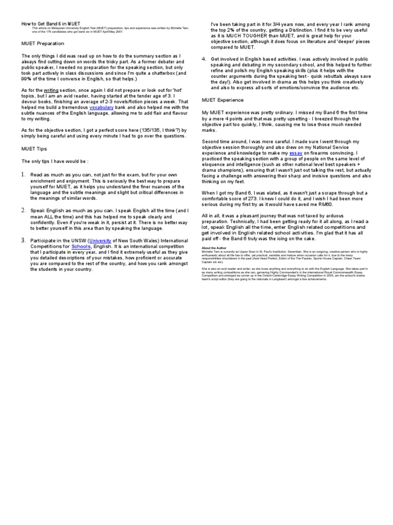 How To Get Band 6 in MUET | PDF | English Language