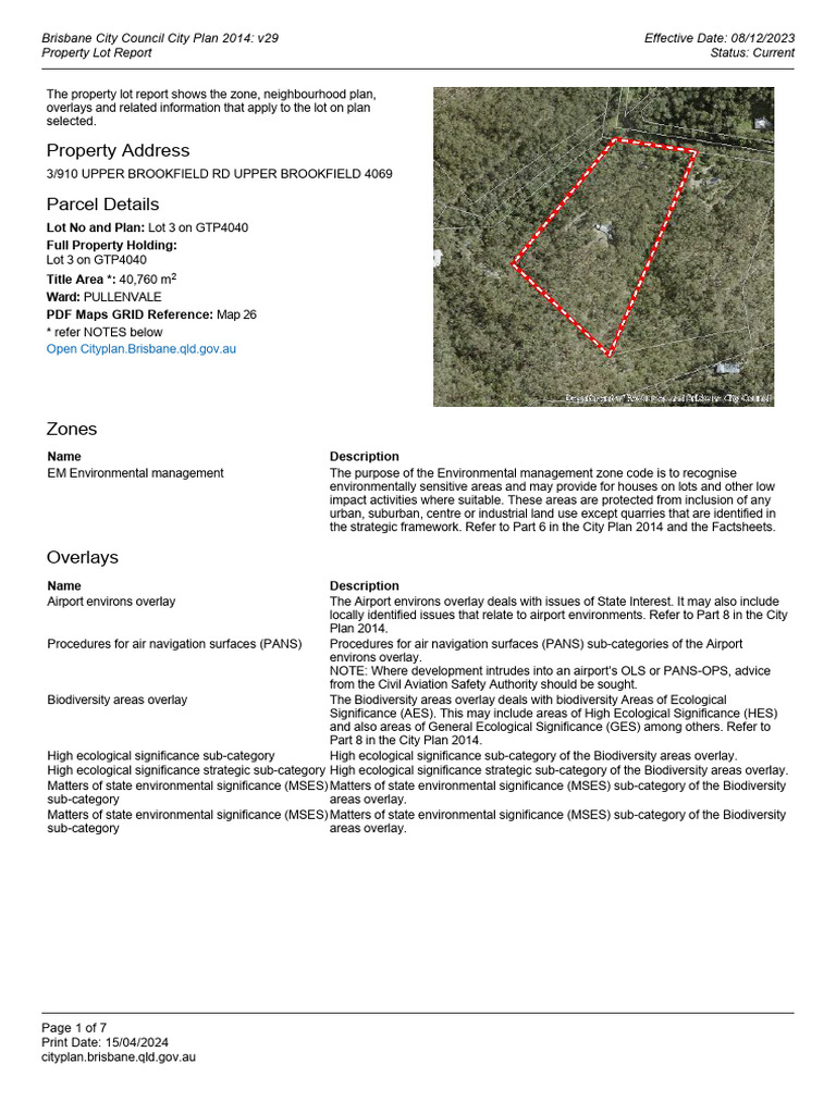 Brisbane Property Lot Report 4069 | PDF | Flood | Stormwater