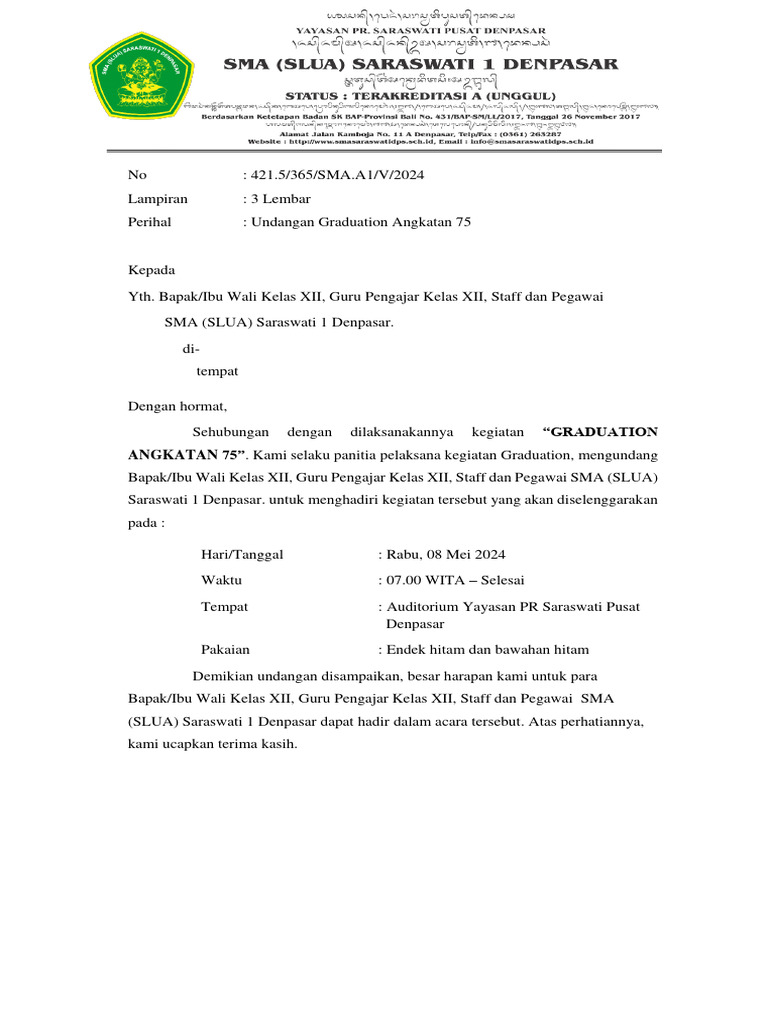 Surat Undangan Guru & Staff | PDF