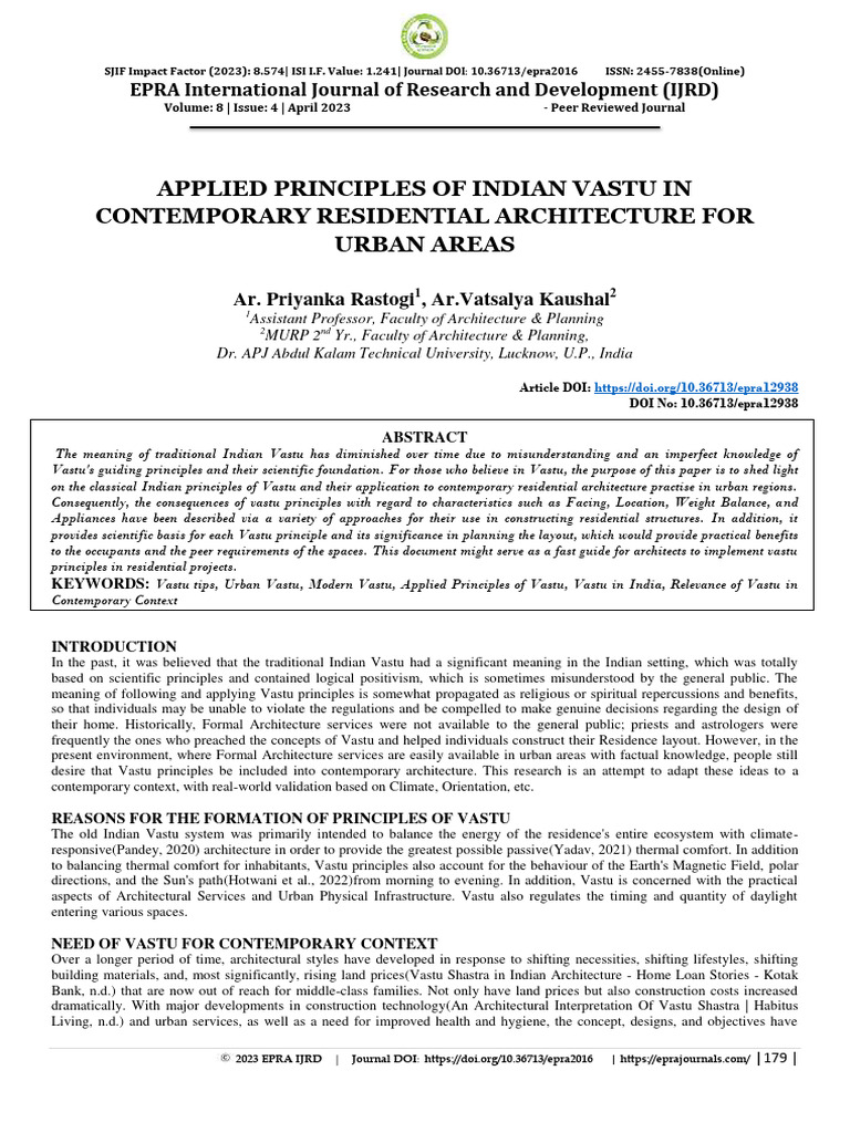 Applied Principles of Indian Vastu in Co | PDF | Art | Science ...