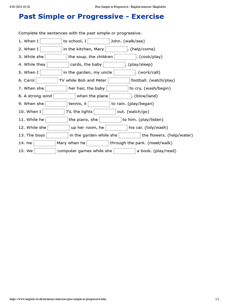 Past Simple or Progressive - English Exercise - English4u | PDF