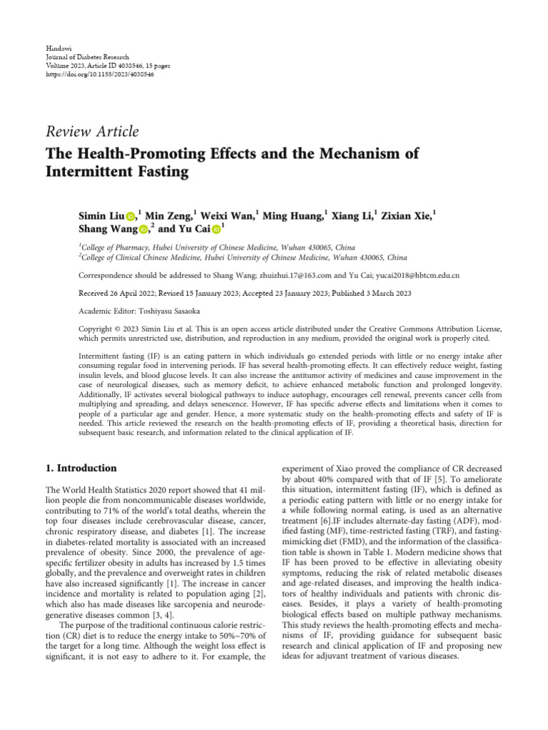 The Health Promoting Effects And The Mechanism Of Intermittent Fasting