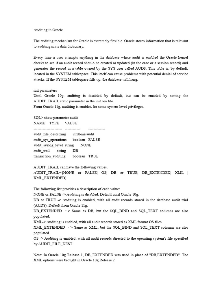 Auditing | PDF | Databases | Sql