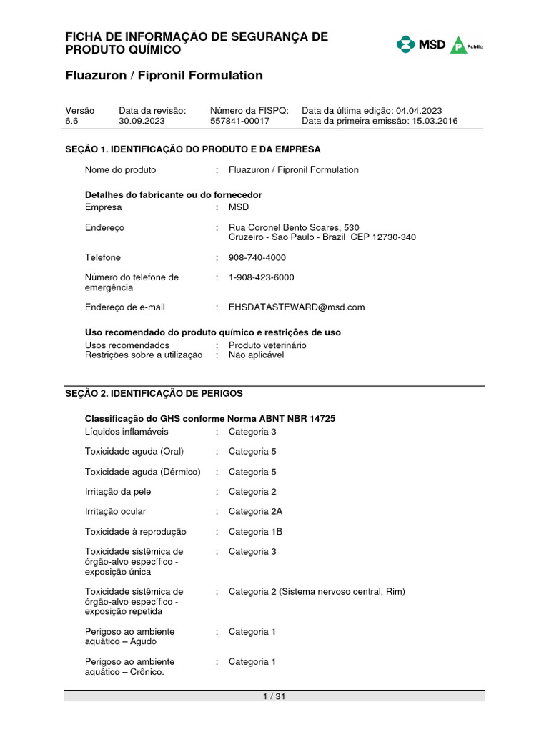Product Safety-Data-Sheets Ah-Sds Fluazuron and Fipronil Formulation AH ...