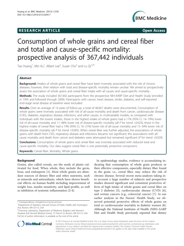 Huang Et Al, 2015 | PDF | Whole Grain | Cardiovascular Diseases Huang Et Al, 2015 | PDF | Whole Grain | Cardiovascular Diseases