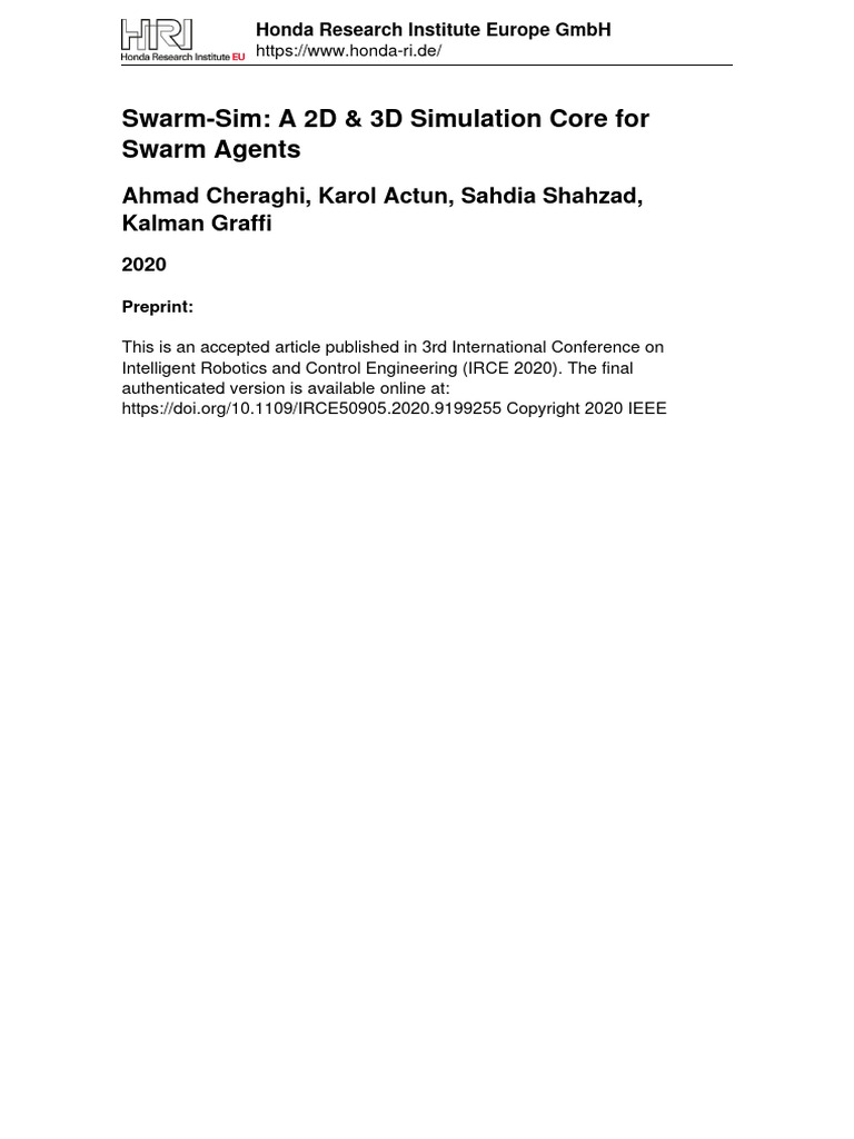 Swarm-Sim - A 2D & 3D Simulation Core For Swarm Agents | PDF ...