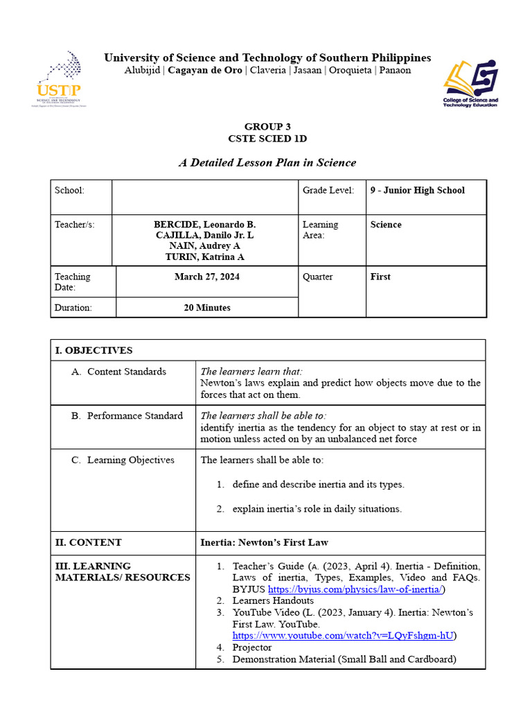 CSTE SCIED 1D Group 6 FLCT Unit 5 MT PIT Group Activity Revised Learner Centered Lesson Plan ...