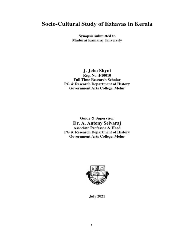 Socio-Cultural Study of Ezhavas in Kerala: J. Jeba Shyni | PDF | Kerala