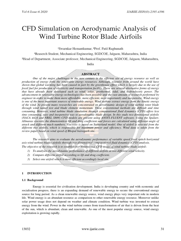 CFD Simulation On Aerodynamic Analysis of Wind Turbine Rotor Blade Airfoils Ijariie13032 | PDF ...