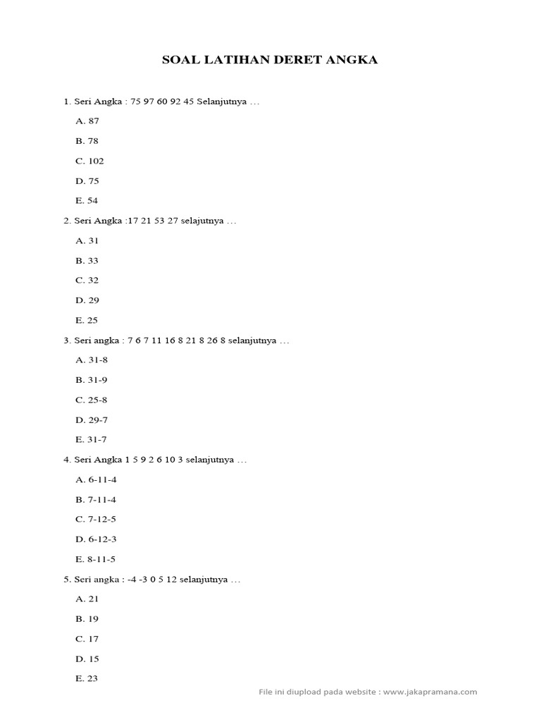 Soal Latihan Deret Angka dan Pembahasan | PDF | Metode & Bahan Ajar