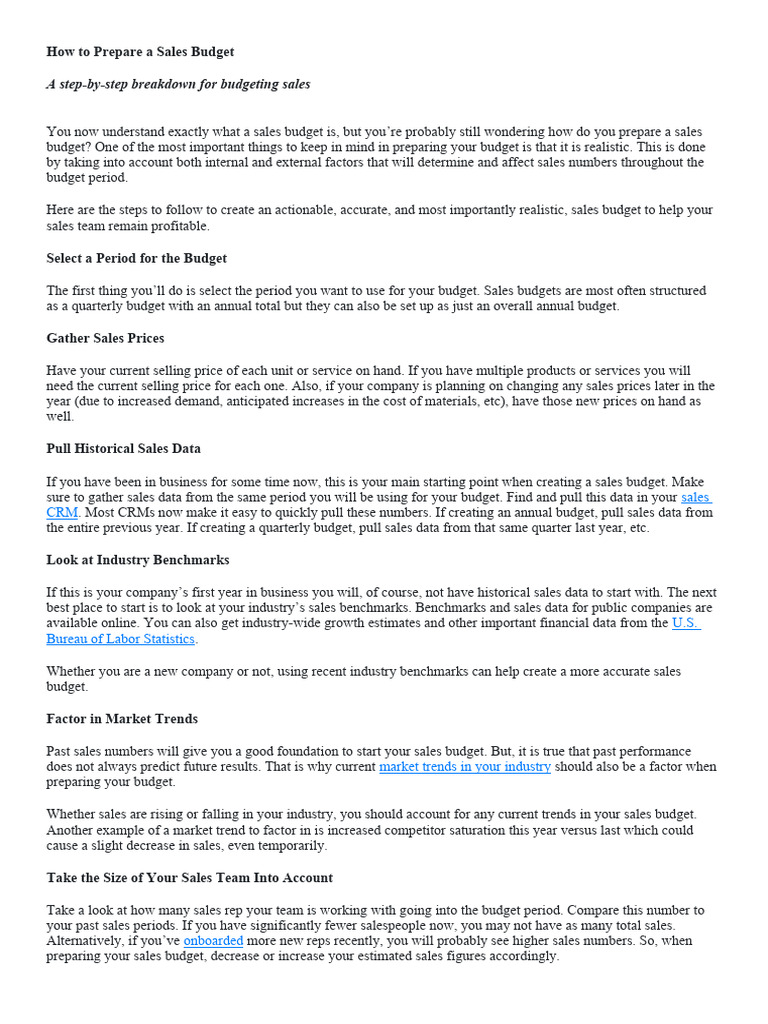 Step-by-Step Sales Budget Guide | PDF | Sales | Economies