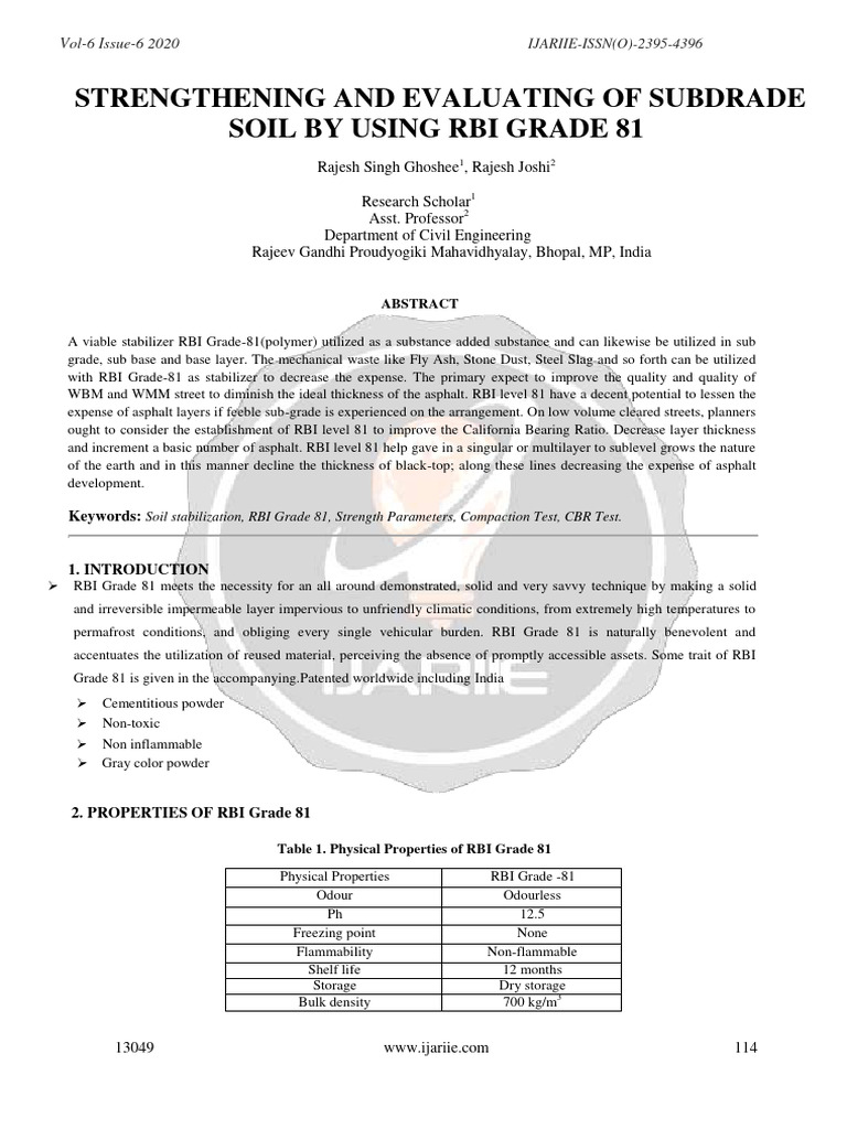 STRENGTHENING AND EVALUATING OF SUBDRADE SOIL BY USING RBI GRADE 81 ...