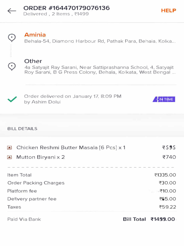 Swiggy Bill 17.1.24 | PDF