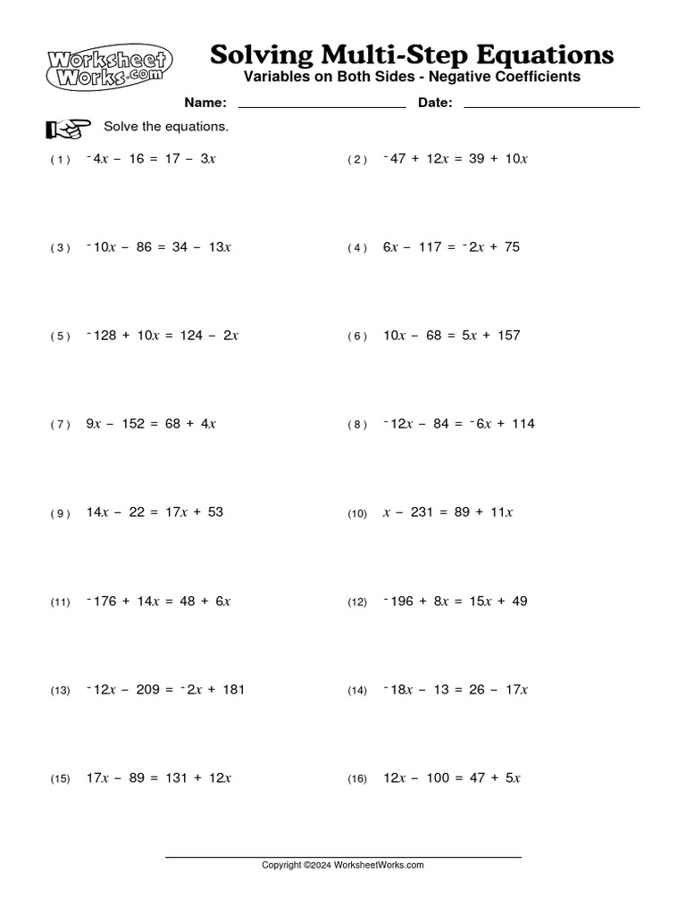 WorksheetWorks Solving MultiStep Equations 2 | PDF | Mathematical Objects | Equations