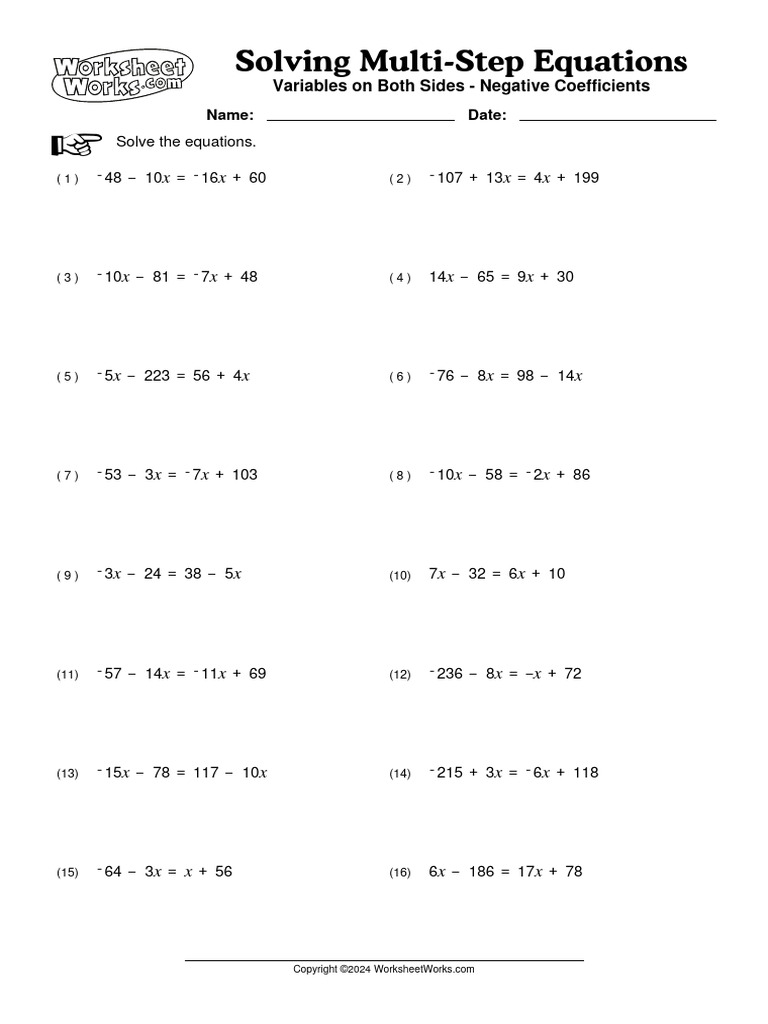 WorksheetWorks Solving MultiStep Equations 1 | PDF | Mathematical ...
