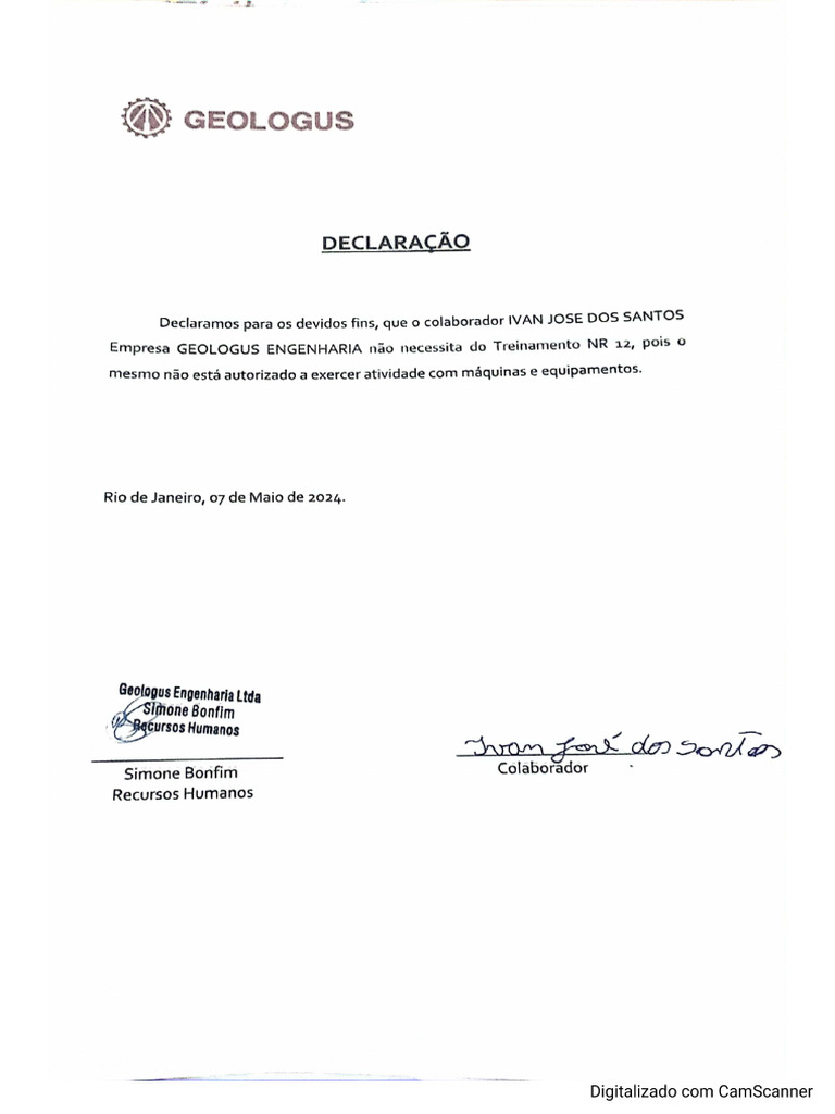 DECL. NR-12 - Iavn | PDF