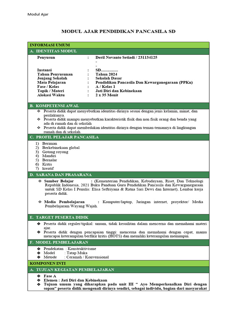 Form Modul PPKN | PDF