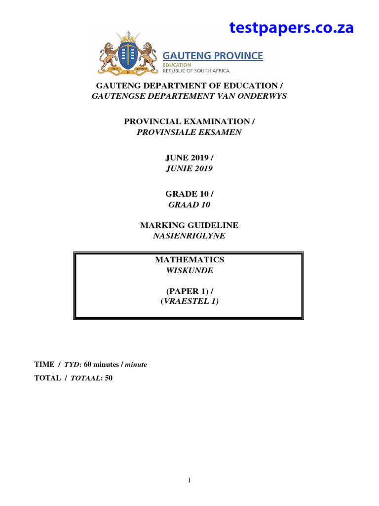 Gr10 Math P1 (Afrikaans and English) June 2019 Possible Answers | PDF | Teaching Methods & Materials