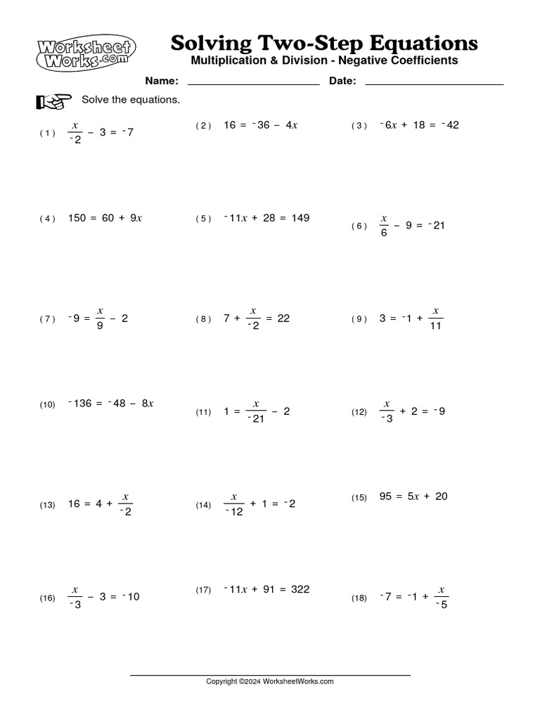 WorksheetWorks Solving TwoStep Equations 6 | PDF | Mathematical Objects | Algebra