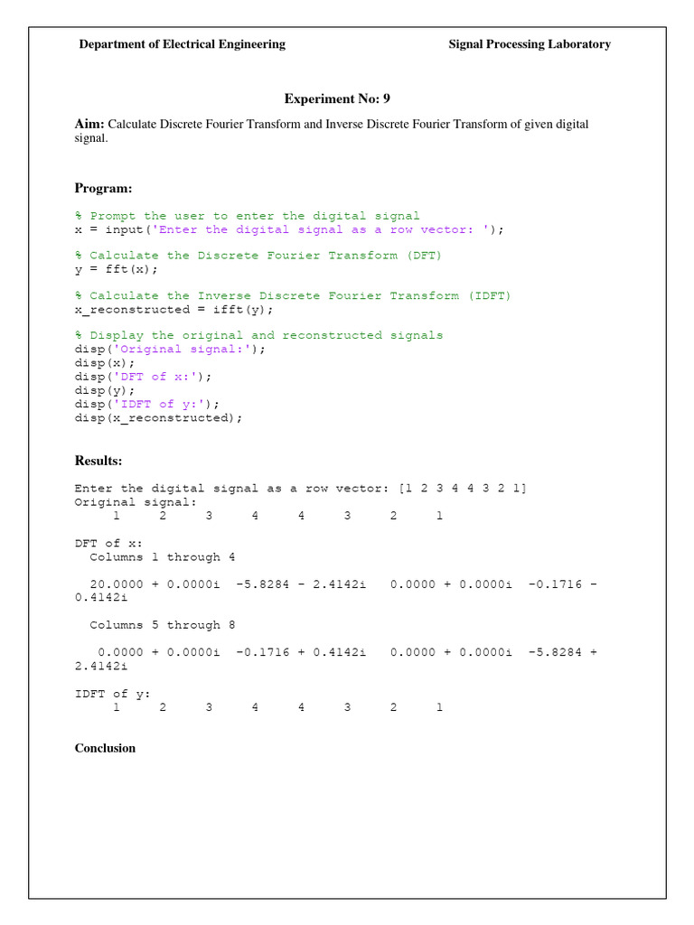 Signal Processing Lab Exp No 9 | PDF | Science & Mathematics | Computers
