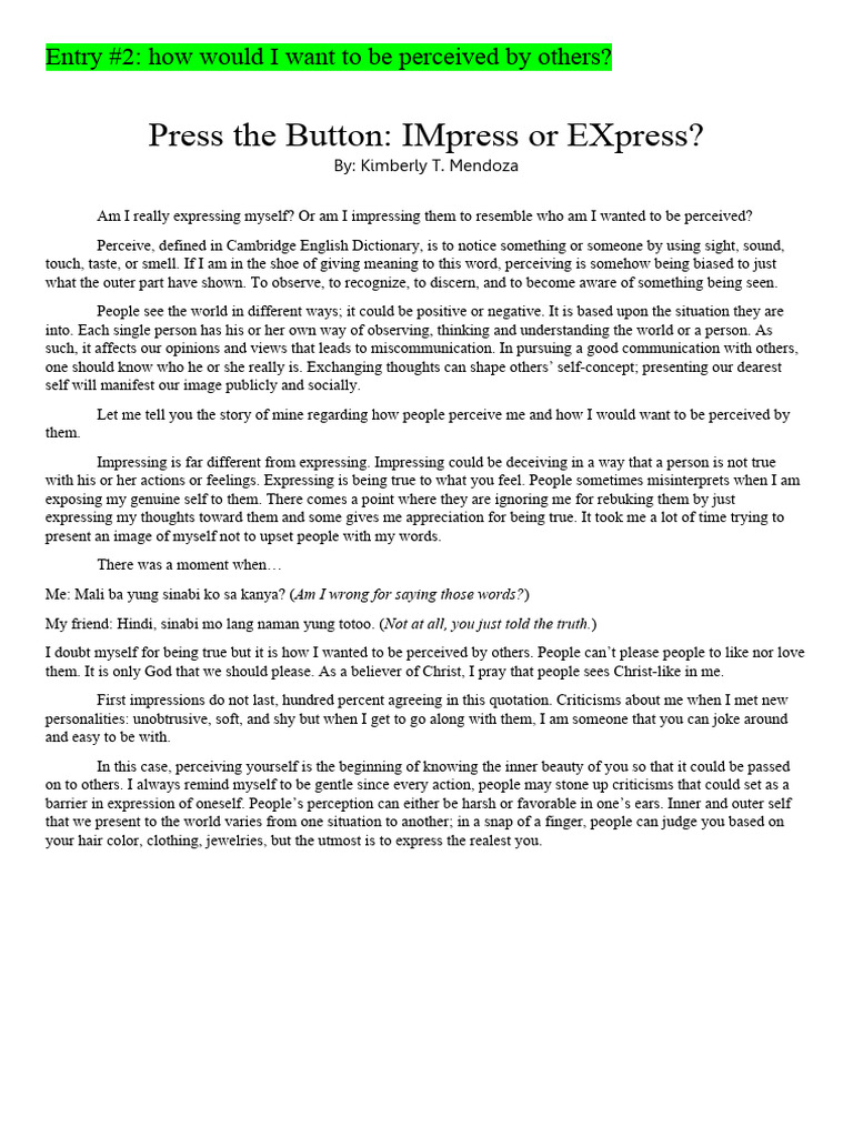 Perceived by Others | PDF | Thought | Feeling