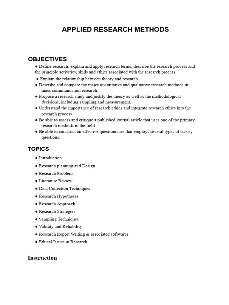 Reseach Course Outline | PDF | Career & Growth