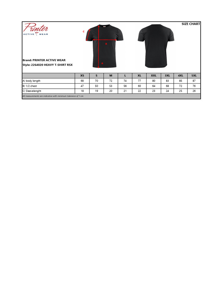 Size Chart 2264020 Heavy T-Shirt RSX | PDF