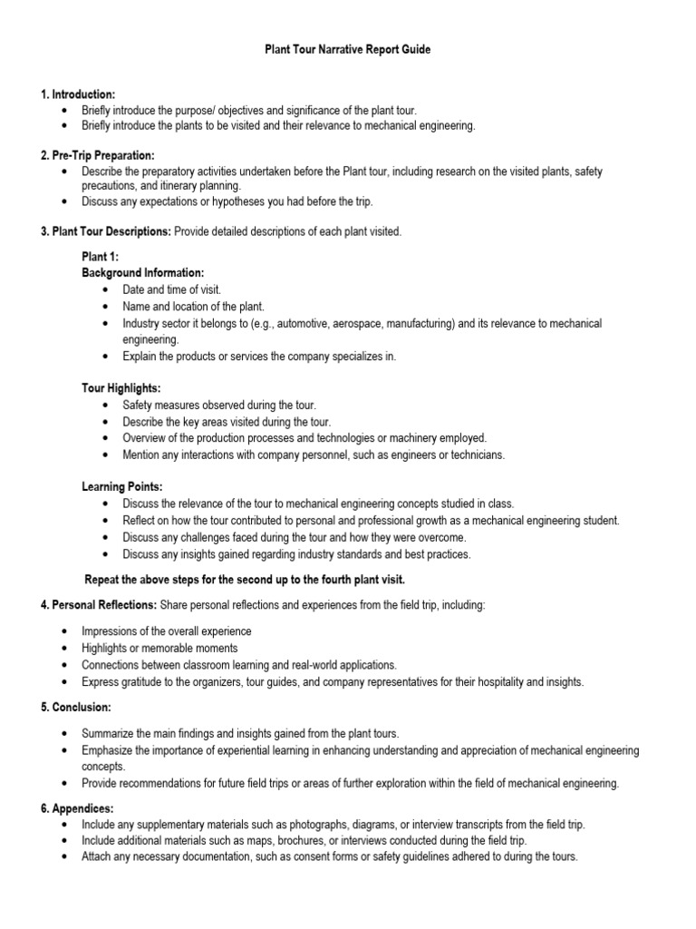 Plant Tour Narrative Report Guide | PDF | Engineering | Mechanical ...