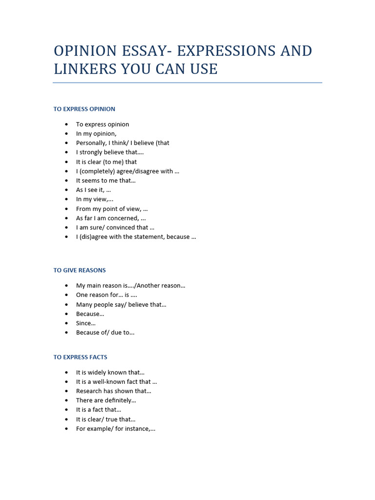 Opinion Essay Writing Guide | PDF | Career & Growth